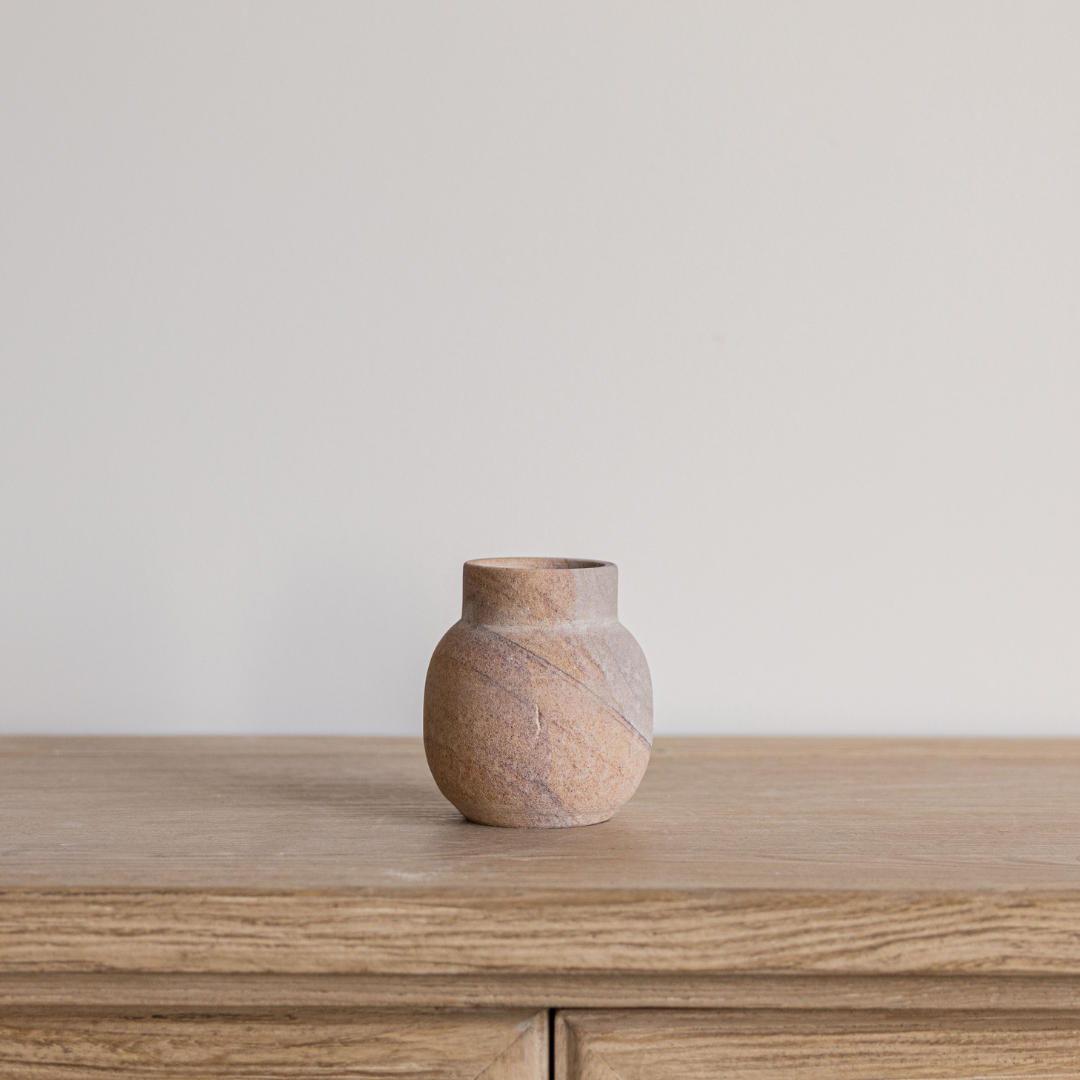 Hand-Carved Sandstone Vase – Neutral Stone Accent – Cup and Pillar ...